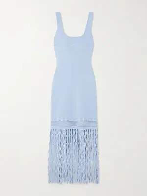 Simkhai Signa Fringed Open-knit Maxi Dress - Blue