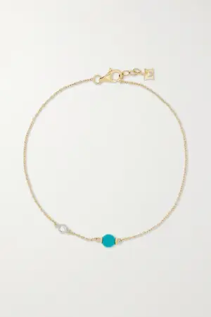 Mateo Dot 14-karat Gold, Turquoise And Diamond Bracelet - Blue