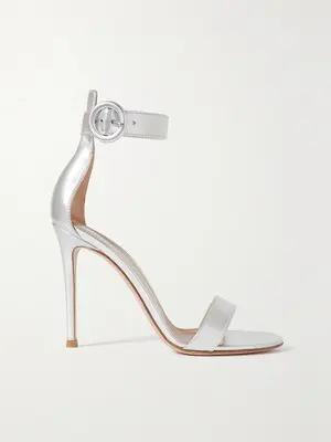 GIANVITO ROSSI Portofino 105 Metallic Leather Sandals - Silver