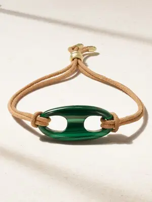 JENNA BLAKE 18-karat Gold, Malachite And Suede Bracelet - Green