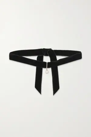 Mateo Lady Velvet Pearl And Diamond Choker - Black