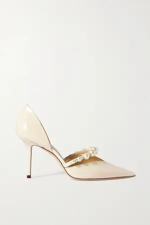 JIMMY CHOO Aurelie 85 Faux Pearl-embellished Pumps - White