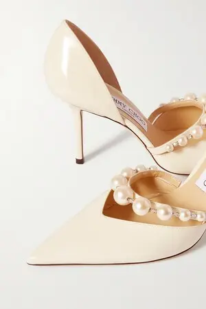 JIMMY CHOO Aurelie 85 Faux Pearl-embellished Pumps - White