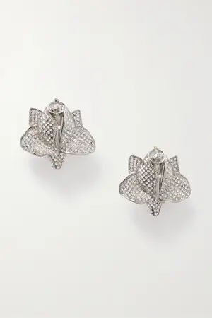 Alessandra Rich Roses -tone Crystal Clip Earrings - Silver