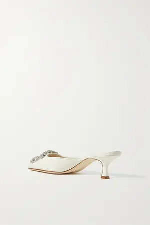 Manolo Blahnik Maysale 50 Buckled Crepe De Chine Mules - White