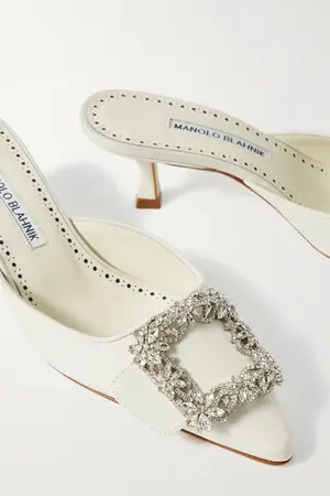 Manolo Blahnik Maysale 50 Buckled Crepe De Chine Mules - White