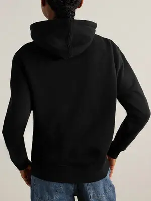 AMI Paris Embroidered Cotton-blend Jersey Hoodie - Black