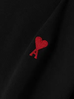 AMI Paris Embroidered Cotton-blend Jersey Hoodie - Black