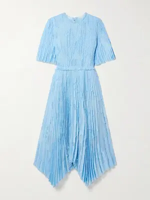 JASON WU Asymmetric Ruffled Pleated Devoré-chiffon Midi Dress - Blue
