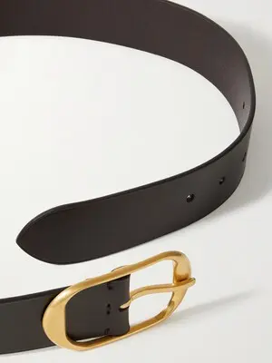 NILI LOTAN Leather Belt With Gold Tone Buckle - Brown