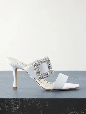 Manolo Blahnik Gable 90 Buckled Mules - White