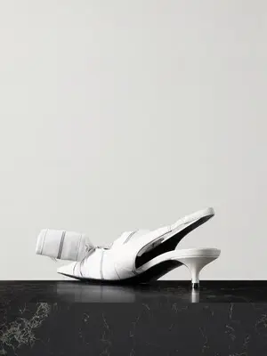Balenciaga Striped Poplin-trimmed Leather Slingback Pumps