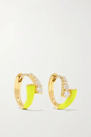 Melissa Kaye Lola 18-karat Gold, Enamel And Diamond Hoop Earrings - Yellow