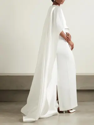 Solace London Leni Cape-effect Crepe And Faille Gown