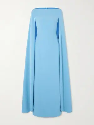 Solace London Sadie Cape-effect Crepe Gown - Blue