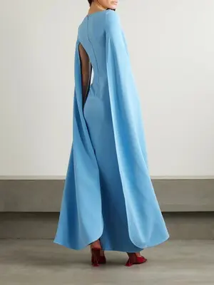 Solace London Sadie Cape-effect Crepe Gown - Blue