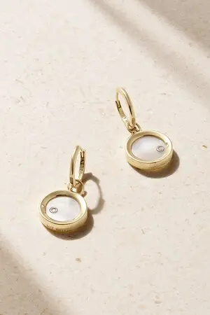 Mateo Convertible Gold, Mother-of-pearl And Diamond Hoop Earrings - White