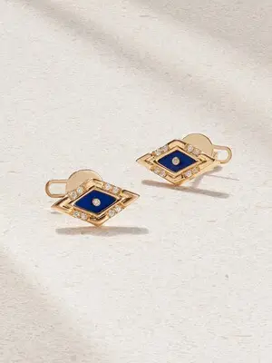 L'ATELIER NAWBAR Mini Eye 18-karat Gold, Lapis Lazuli And Diamond Earrings - Blue