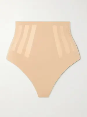 Commando Luxe Control Stretch Mesh-trimmed Tech-jersey Thong - Neutrals
