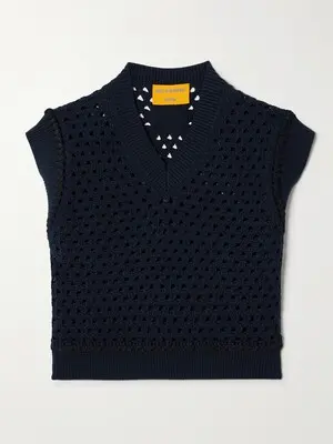Guest In Residence Cropped Open-knit Cotton Vest - Blue