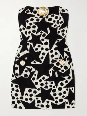 AREA Strapless Embellished Jacquard Mini Dress - Black