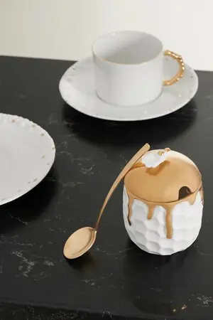 L'Objet Beehive Gold-plated Porcelain Honeypot And Spoon