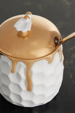 L'Objet Beehive Gold-plated Porcelain Honeypot And Spoon