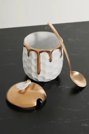 L'Objet Beehive Gold-plated Porcelain Honeypot And Spoon