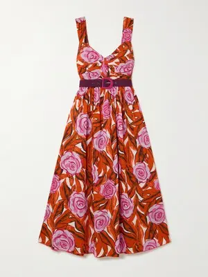 Diane Von Furstenberg Elisa Belted Floral-print Poplin Midi Dress - Red