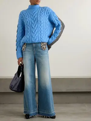 Stella McCartney Oversized Two-tone Cable-knit Alpaca-blend Turtleneck Sweater