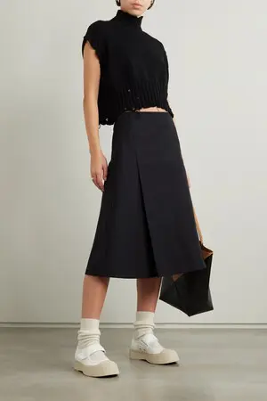 Marni Cropped Distressed Embroidered Cotton Turtleneck Vest
