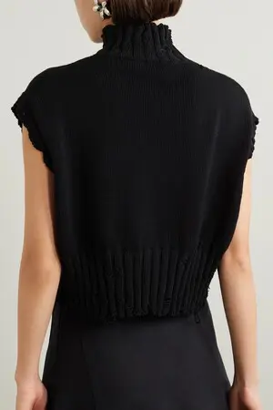 Marni Cropped Distressed Embroidered Cotton Turtleneck Vest
