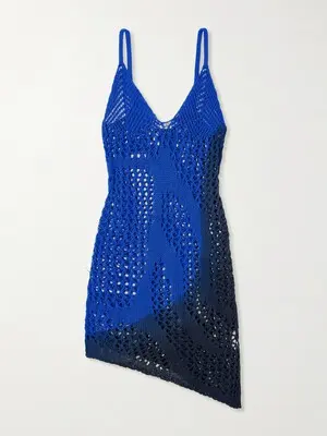 Attico Asymmetric Ombré Open-knit Mini Dress - Blue