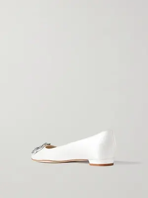 Manolo Blahnik Hangisiflat Crystal-embellished Point-toe Flats - White