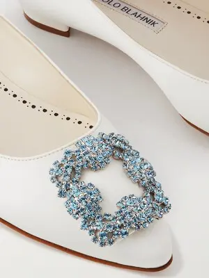 Manolo Blahnik Hangisiflat Crystal-embellished Point-toe Flats - White