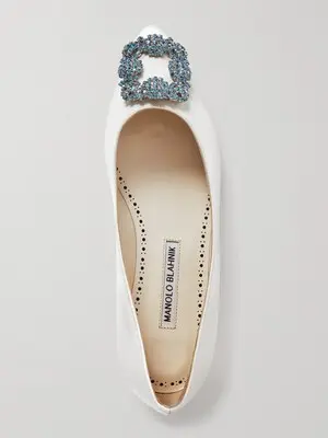 Manolo Blahnik Hangisiflat Crystal-embellished Point-toe Flats - White