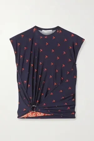 Rabanne Wrap-effect Printed Stretch-jersey Top