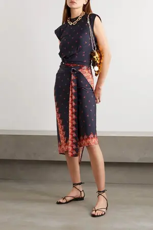 Rabanne Wrap-effect Printed Stretch-jersey Top