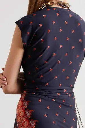 Rabanne Wrap-effect Printed Stretch-jersey Top