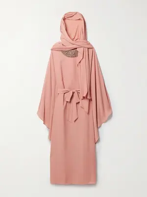 Simkhai Belted Crystal-embellished Crepe Kaftan - Pink