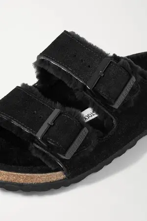 BIRKENSTOCK Arizona Shearling-lined Suede Sandals - Black