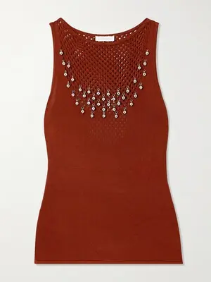 Rabanne Bead-embellished Open-knit Tank