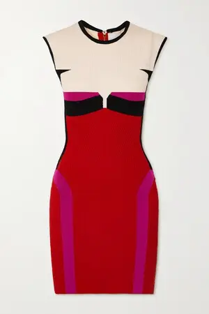 AZ FACTORY Color-block Ribbed Mini Dress - Red