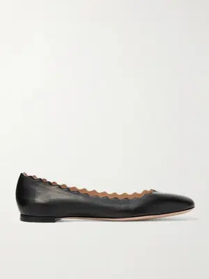 Chloé Lauren Scalloped Leather Ballet Flats - Black
