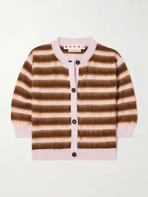 Marni Striped Mohair-blend Trimmed Wool Cardigan