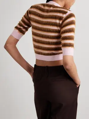 Marni Striped Mohair-blend Trimmed Wool Cardigan