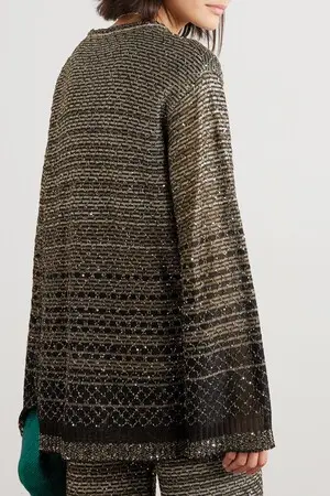Missoni Sequined Striped Metallic Crochet-knit Sweater