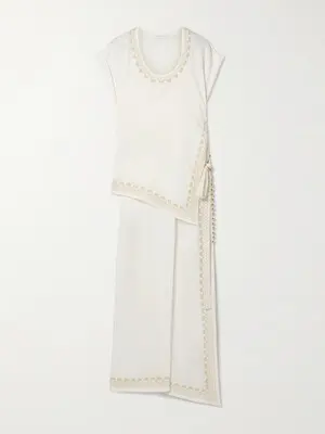 Rabanne Embroidered Layered Twill Midi Dress - White
