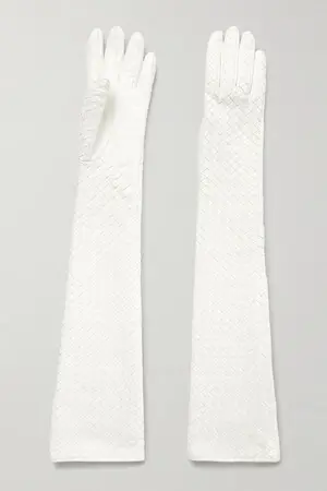 Bottega Veneta Intrecciato Leather Gloves - White