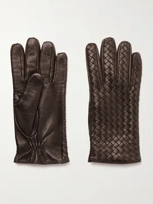 Bottega Veneta Intrecciato Leather Gloves - Brown